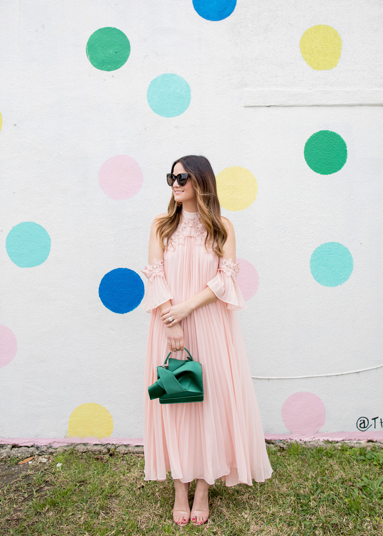 How to Style a Pink Pleated Cold Shoulder Maxi Dress