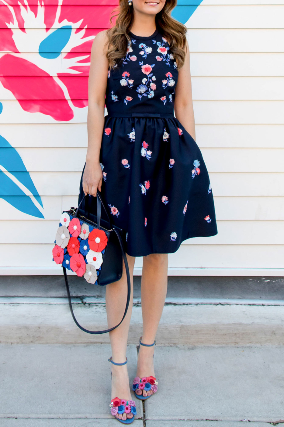 Kate Spade Navy Floral Embroidered Fit Flare Dress and Sam Bag Kate Spade Navy Floral Embroidered Fit Flare Dress and Sam Bag