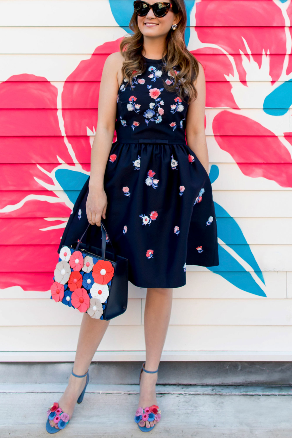 Kate Spade Navy Floral Embroidered Fit Flare Dress and Sam Bag Kate Spade Navy Floral Embroidered Fit Flare Dress and Sam Bag