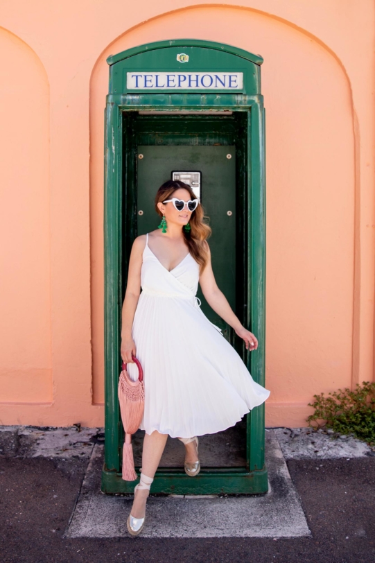 White Faux Wrap Pleated Midi Dress in Bermuda - Style Charade