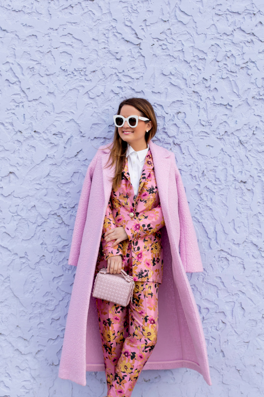 River Island Pink Floral Jacquard Jacket and Pants - Style Charade
