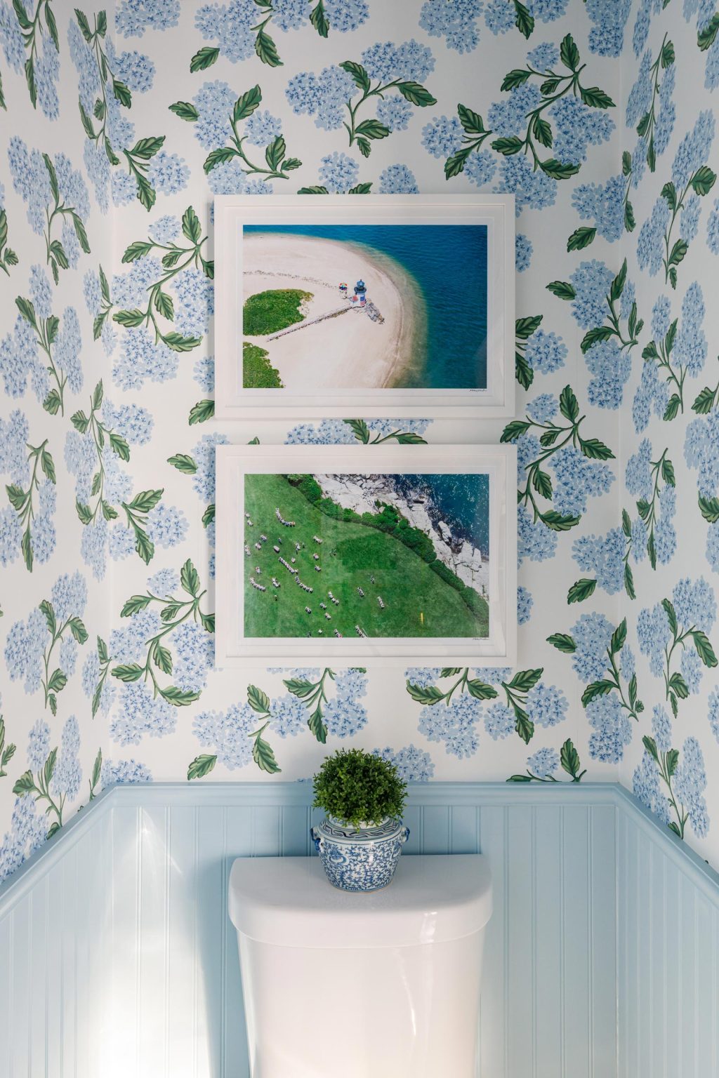 Our Powder Room Redesign | Hydrangea Wallpaper - Style Charade