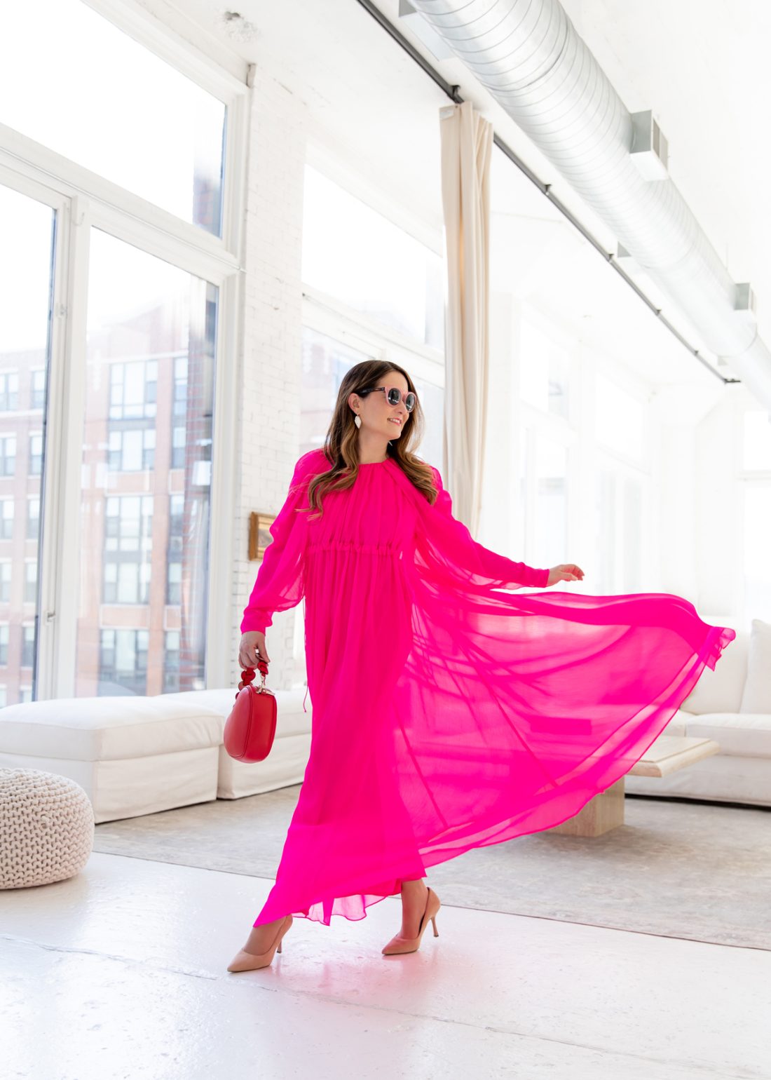 ASOS Edition Maxi Dress with Ruched Detail in Bright Pink